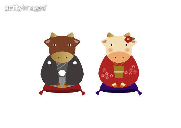 Japanese style cow character. Zodiac clip art. Cow and bull vector art ...