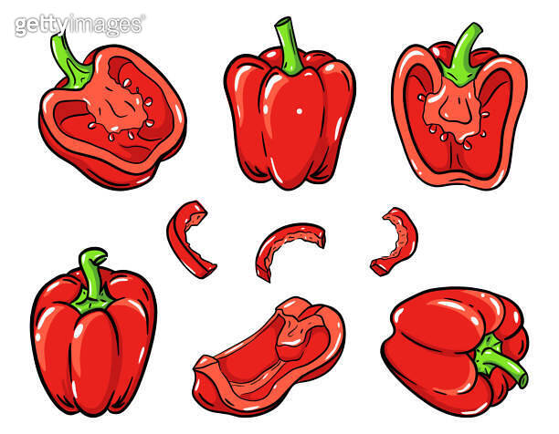 A set of sweet peppers in an outline style. A fresh vegetable is drawn ...