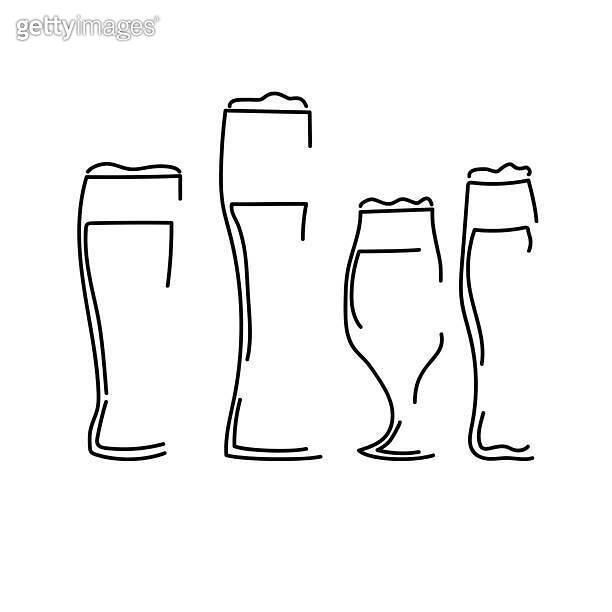 Beer glasses outline illustration set, containers for drinks of various ...