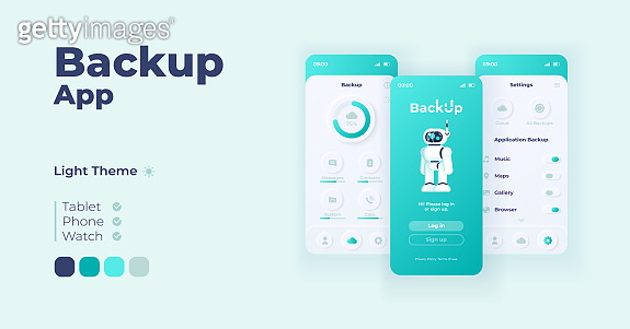 Backup application cartoon smartphone interface vector templates set ...
