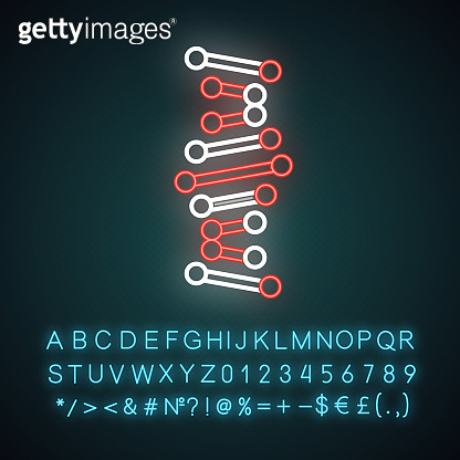DNA helix neon light icon. Connected dots, lines. Deoxyribonucleic ...