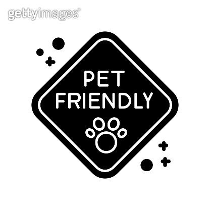 Pet friendly zone sign black glyph icon. Domestic animals walking place ...