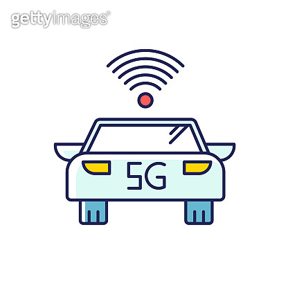 5G smart car RGB color icon. Self-driving vehicle. Autonomous driving ...