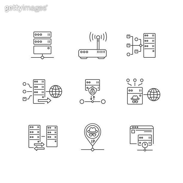 Virtual proxy servers linear icons set (1263930542) 일러스트, 무료 일러스트, 아이콘 ...