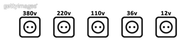 Socket power icon. Electric plug symbol. 110v, 220v, 380v voltage ...