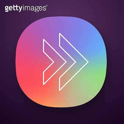 Double arrow app icon. Rewinding button. Navigation pointer, indicator symbol. Next, forward ...