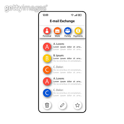 E-mail exchange smartphone interface vector template. Mobile app page ...