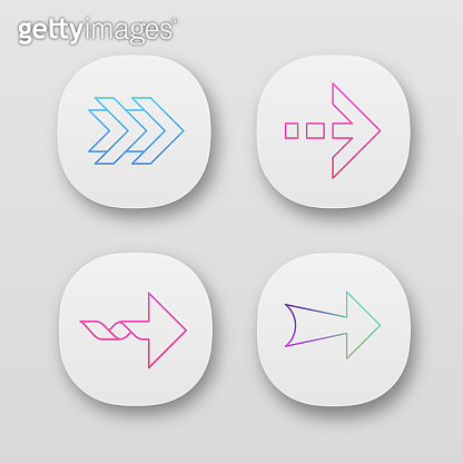 Arrows app icons set. Double, dotted, twisted, wide next arrows ...