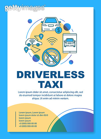 Driverless taxi brochure template layout. Robotic car for rent. Flyer ...