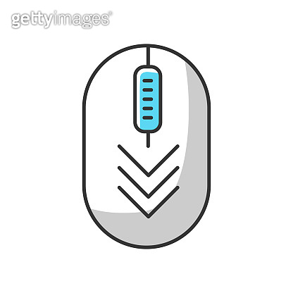 Computer mouse with down arrows white RGB color icon. Scrolldown gesture indicator. PC element ...