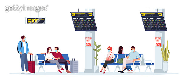 People wait for flight semi flat RGB color vector illustration ...