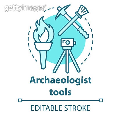 Archaeologist tools concept icon. Archelogy research. Treasure hunter ...