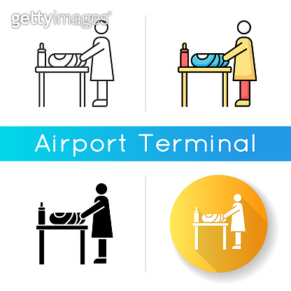 Changing table icon. Mother changing diapers for baby. Caregiver with ...