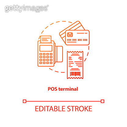 POS terminal red gradient concept icon. Terminal idea thin line ...