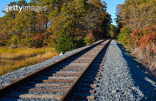 Railroad tracks in autumn forest on Cape Cod 이미지 (1283584834) - 게티이미지뱅크