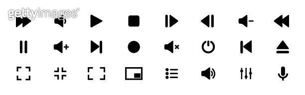 Collection of multimedia symbols and audio, music speaker volume icons ...