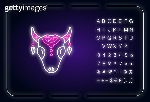 Tribal cattle head neon light icon. Cow skull with feathers. Wild ...