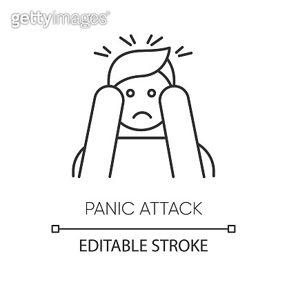 Panic attack linear icon. Anxiety and depression. Paranoia. Person ...