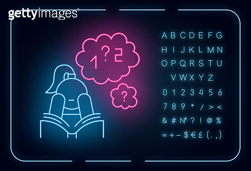 Poor concentration neon light icon. Math problem solving. Algebra ...