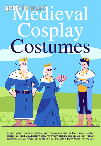 Medieval cosplay costumes brochure template. Antique clothing flyer ...