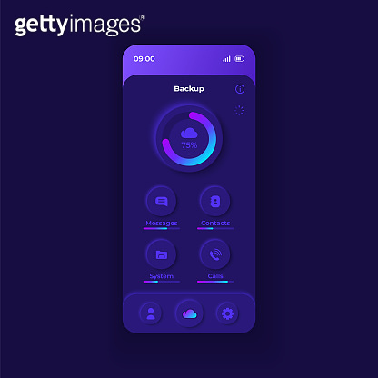 Internet storage application smartphone interface vector template. Mobile app page dark design ...
