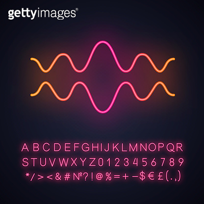 Fluid wave neon light icon. Flowing wavy lines. Music rhythm, soundwave ...