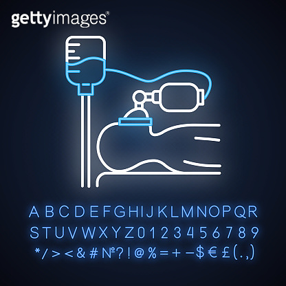Anesthesia neon light icon. Medical procedure. Apnea stage. Liquid ...