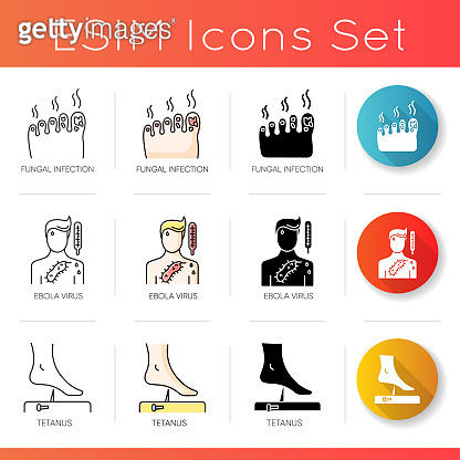 Infectious illnesses icons set. Linear, black and RGB color styles ...