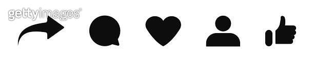 Thumbs up, like, repost, share and comment icons on white background ...