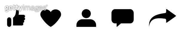 Thumbs up, like, repost, sharing and comment icons on white background ...