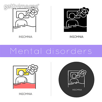 Insomnia icon. Sleep deprivation. Person awake. Sleeplessnes ...