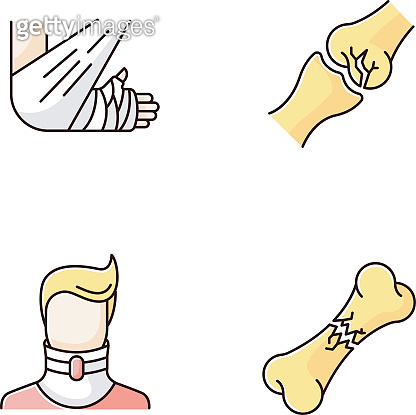 Body injuries RGB color icons set. Bone and joint fractures. Broken ...