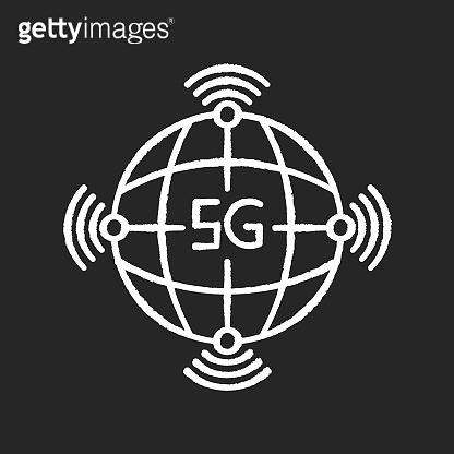 5g worldwide availability chalk white icon on black background. Global ...