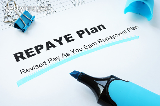 Revised Pay As You Earn Repayment REPAYE Plan. 이미지 (1202519764) - 게티이미지뱅크
