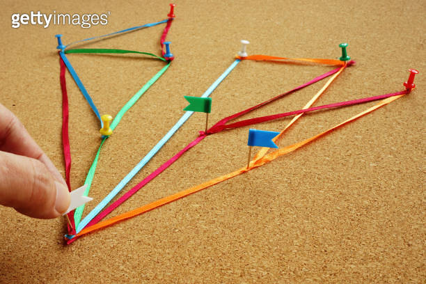 Business structure and connections concept. Network from pins and ...