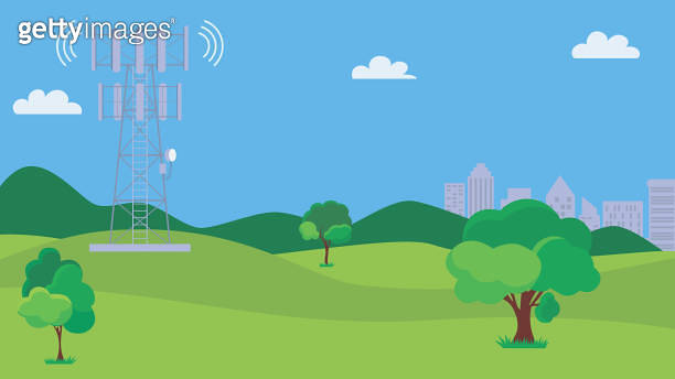 Cellular transmission tower. Wireless radio signal connection with ...
