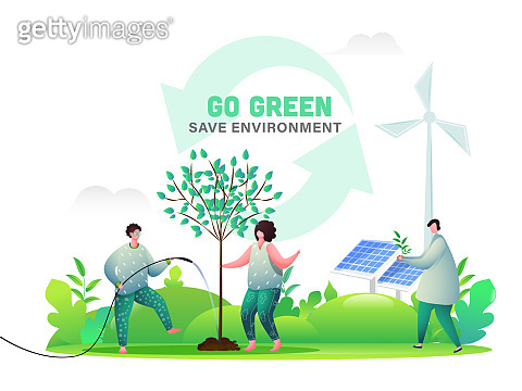 Go Green & Save Environment Concept with Illustration of People ...
