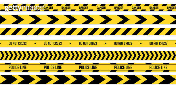 Police yellow with black line tapes. Crime safety line. Warning and ...