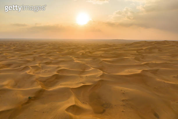 Aerial view of red Desert Safari with sand dune in Dubai City, United ...