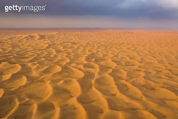 Aerial view of red Desert Safari with sand dune in Dubai City, United ...