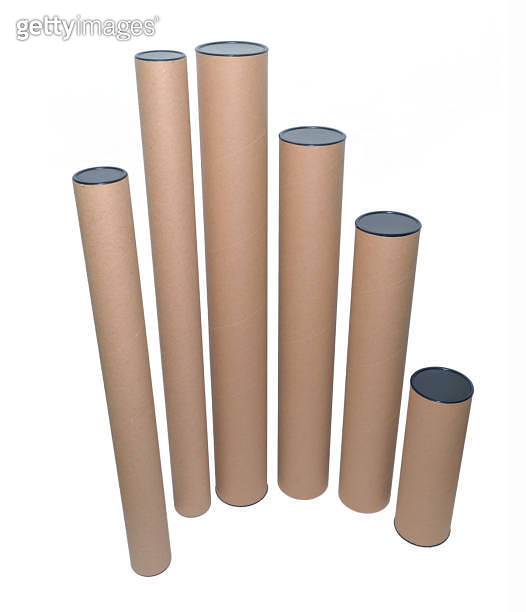 Paper tube cores, tissues isolated on white background, in industry ...