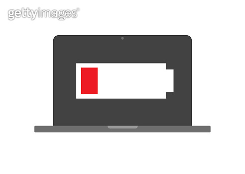 Battery charge low power level indicator icon on computer laptop pc ...