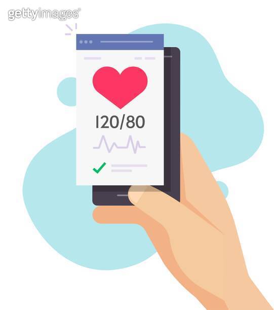 Health check test mobile phone app tracker vector with man heartbeat ...