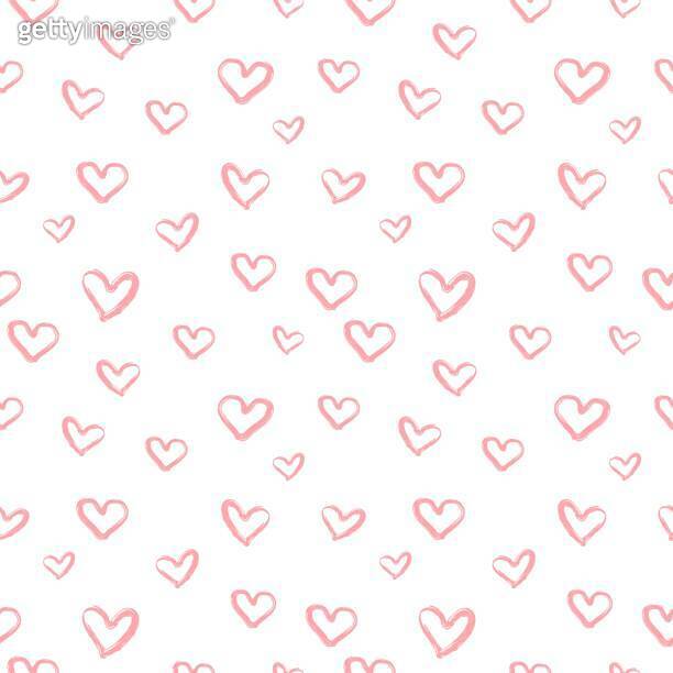 Vector seamless pattern with pink valentine hearts, sketch drawing for ...