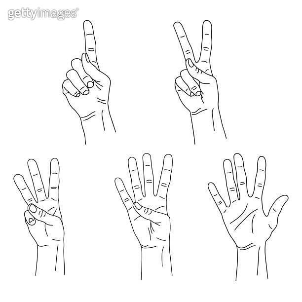 Hand gesture character set. Vector drawing a set of finger gestures ...