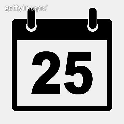 Simple black calendar icon with 25 date. Vector illustration ...