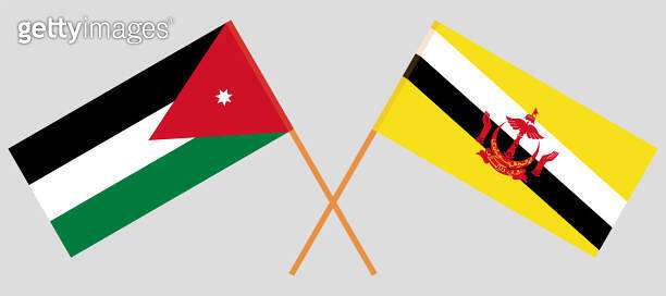 Crossed flags of Brunei and Jordan 이미지 (1244820382) - 게티이미지뱅크