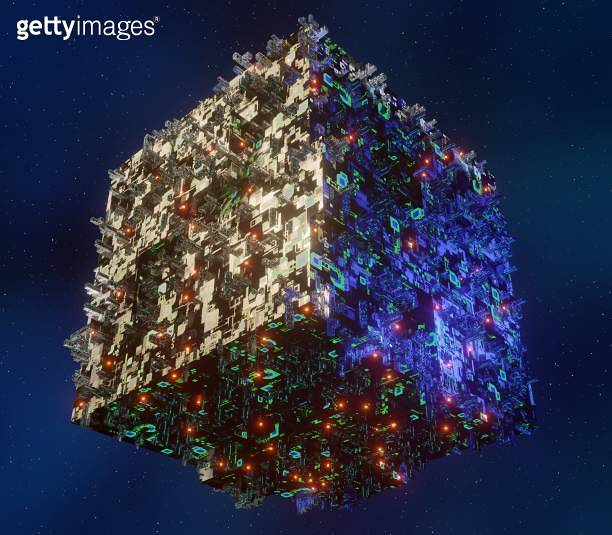 futuristic technological cube in space, server connection 이미지 ...