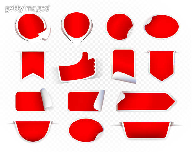 Collection of High Quality Realistic Red Labels on White Background ...