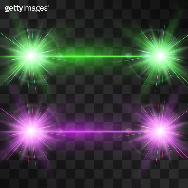 Laser beam light effect, burning explosion isolated on transparent ...